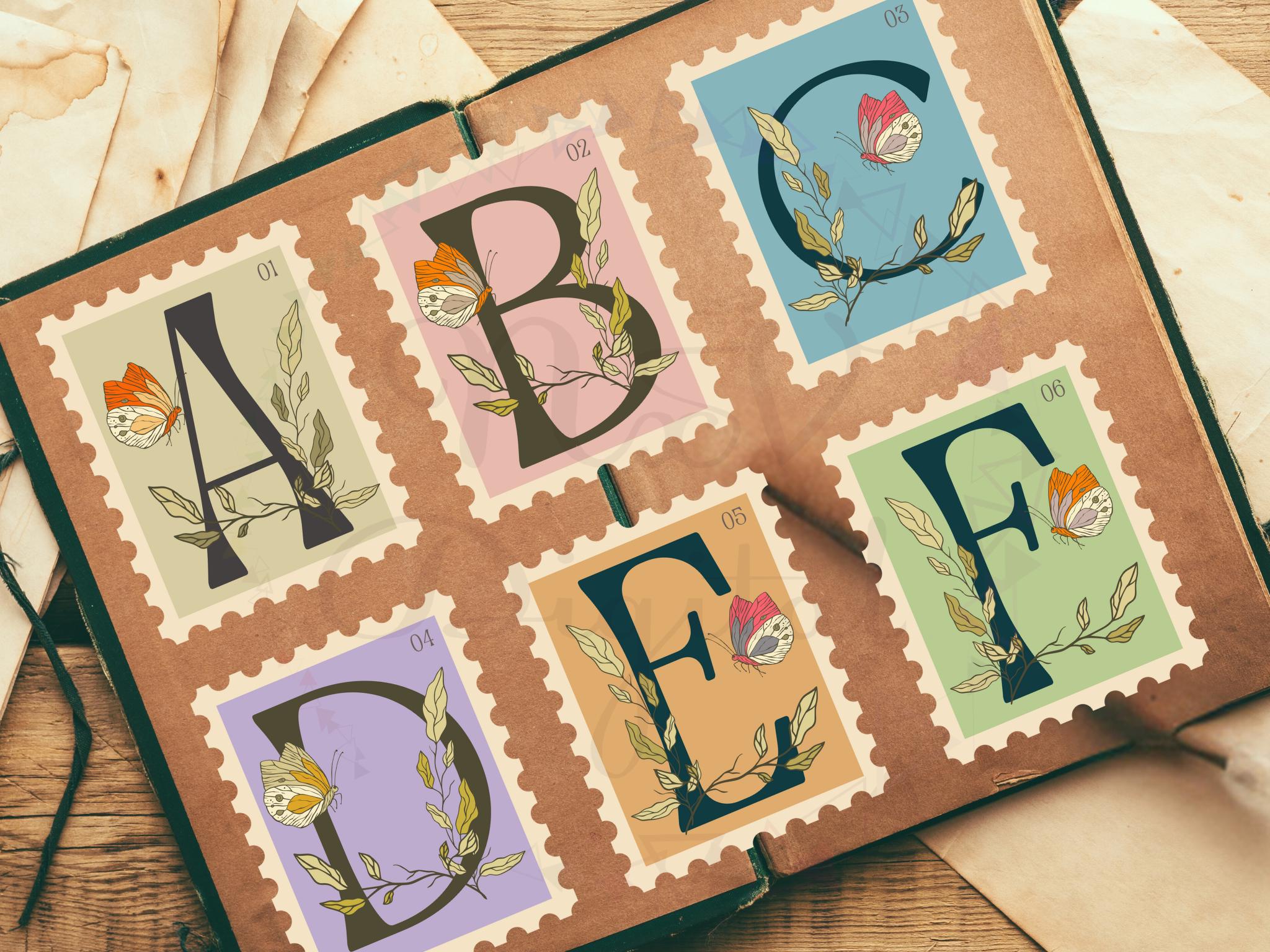 Set of 36 Junk Journal Postage Stamp Letter Png, Scrapbook Alphabet Kit ...