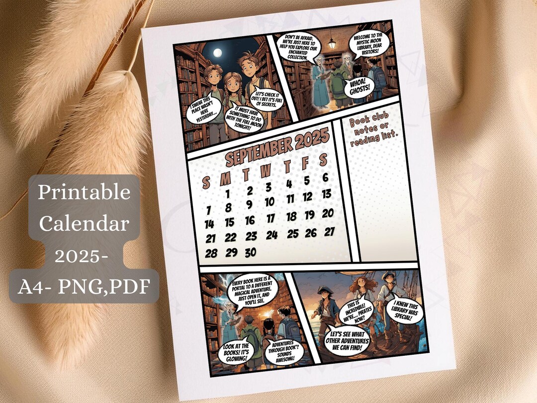 Comic Calendar 2025 Short Stories Png, Scrapbook Calendar Kit ...
