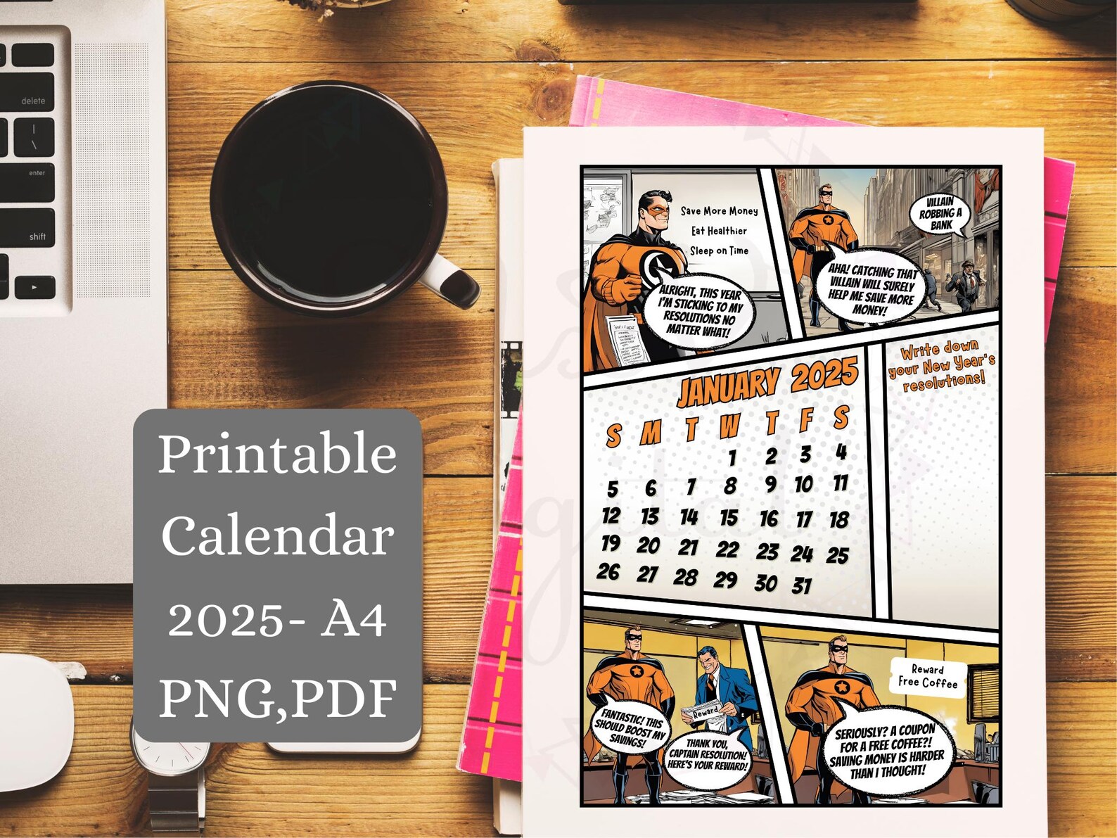 Comic Calendar 2025 Short Stories Png, Scrapbook Calendar Kit ...