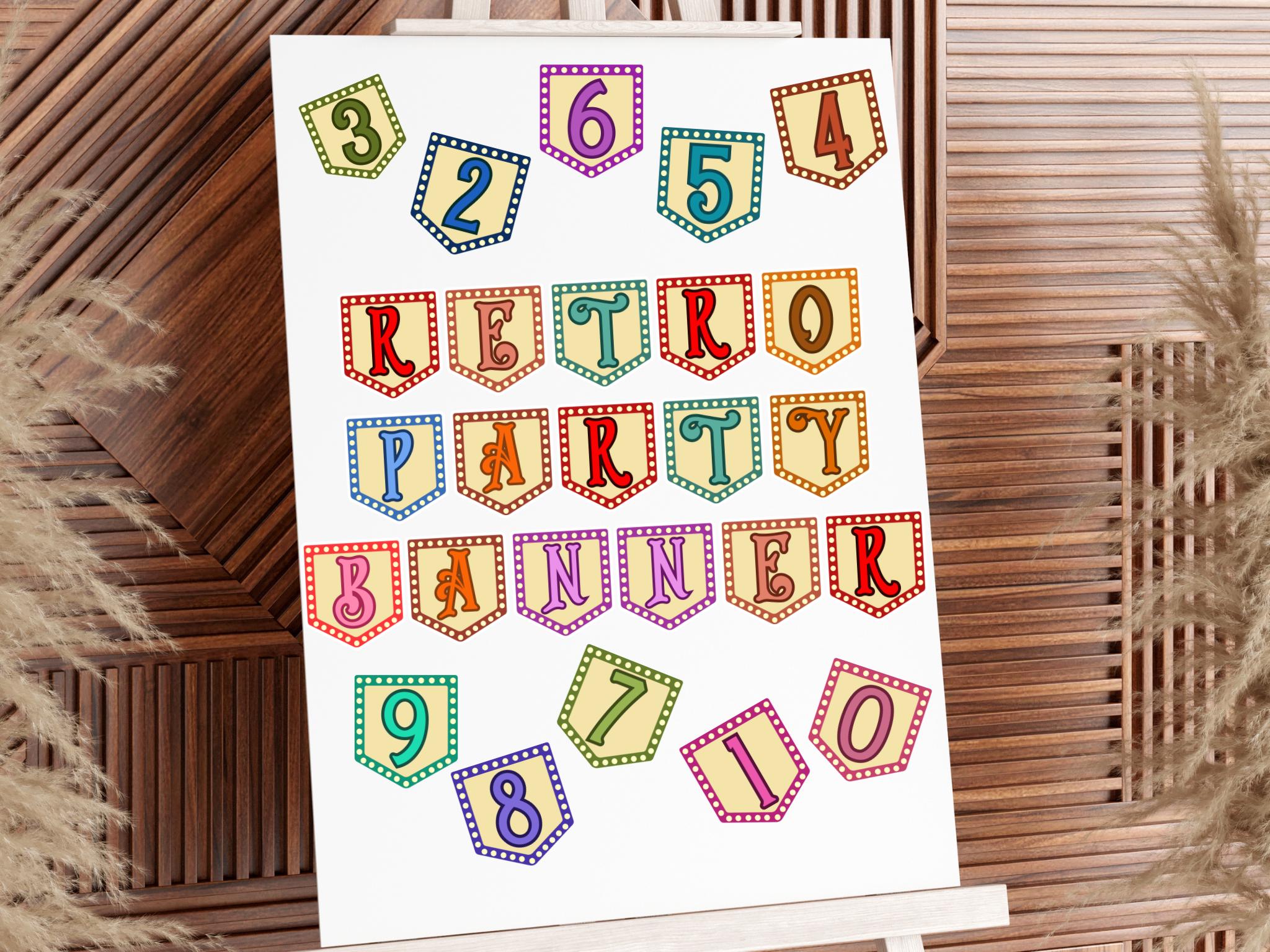 Retro Party Banner Alphabet Png, Set of 36 Retro Letter Png, Retro ...