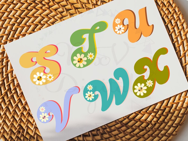 Set of 36 Groovy Letters and Numbers Png, Groovy Alphabet Doodle Flower ...