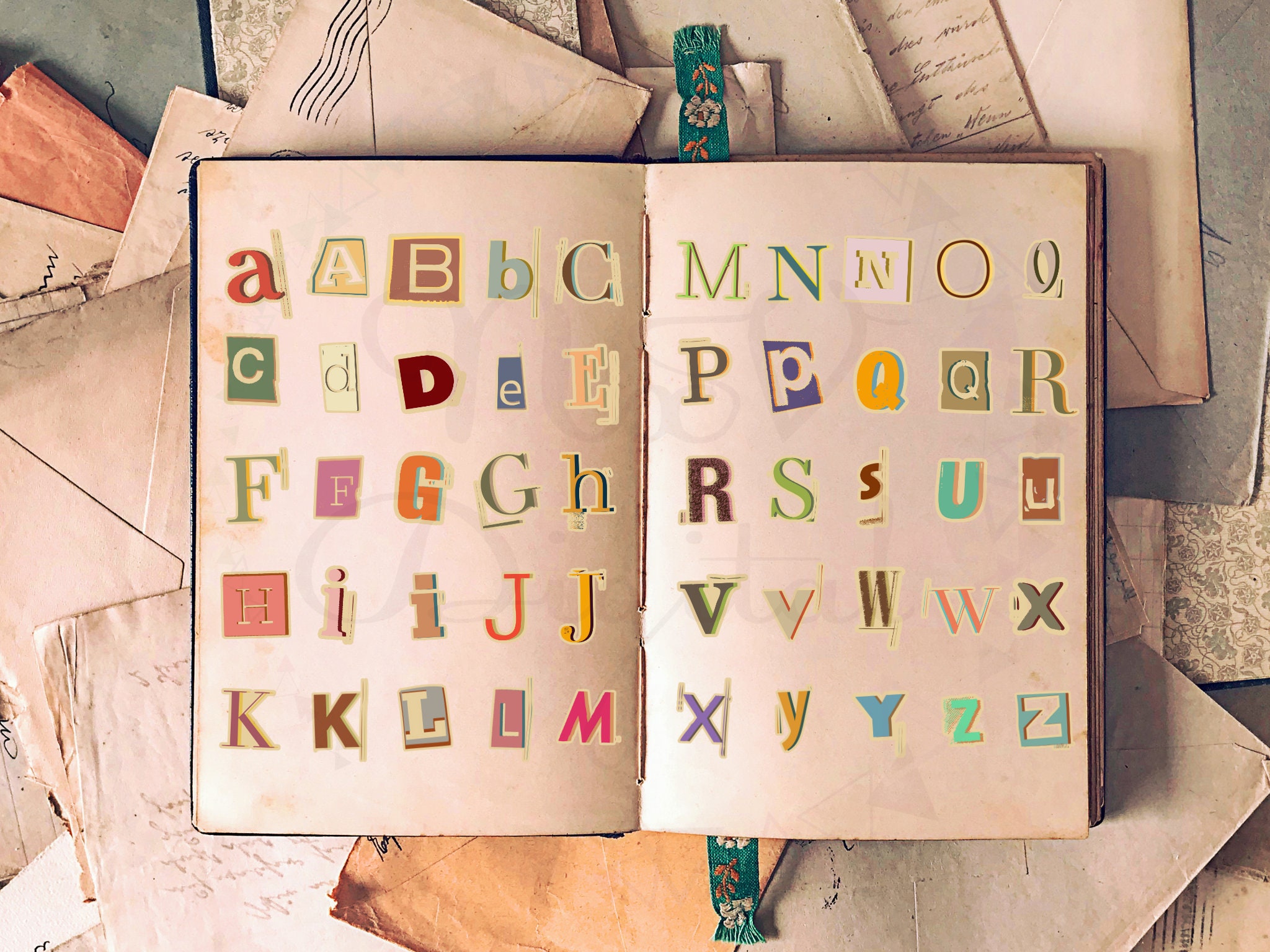 Set of 62 Junk Journal Letter Png, Scrapbook Alphabet Kit Png, Cute ...