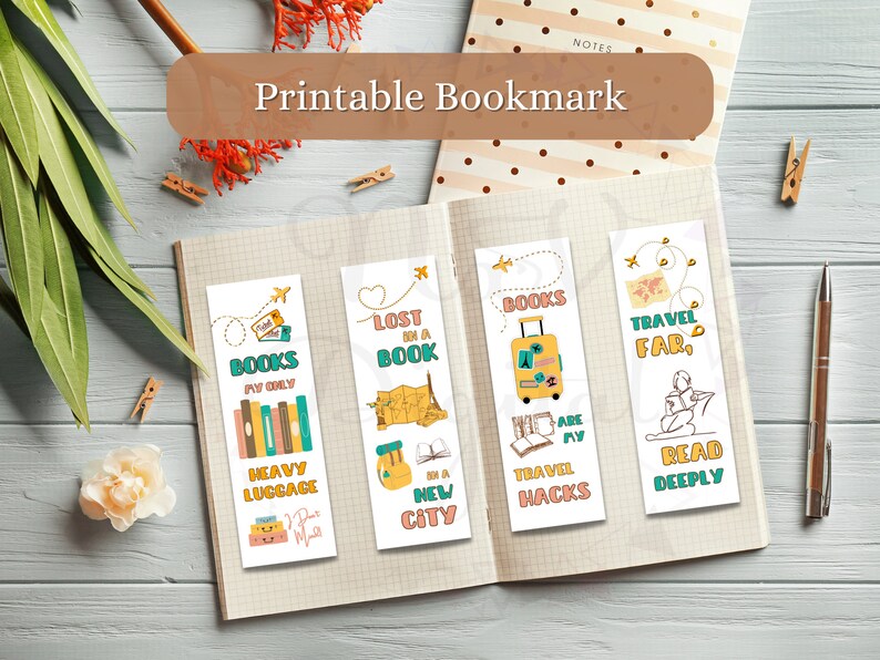 Printable Bookmark Traveler, Set of 4 Downloadable Bookmarks, Cute ...