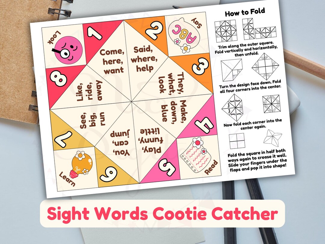 Sight Words Cootie Catcher Printable | Kindergarten 1st Grade Literacy ...