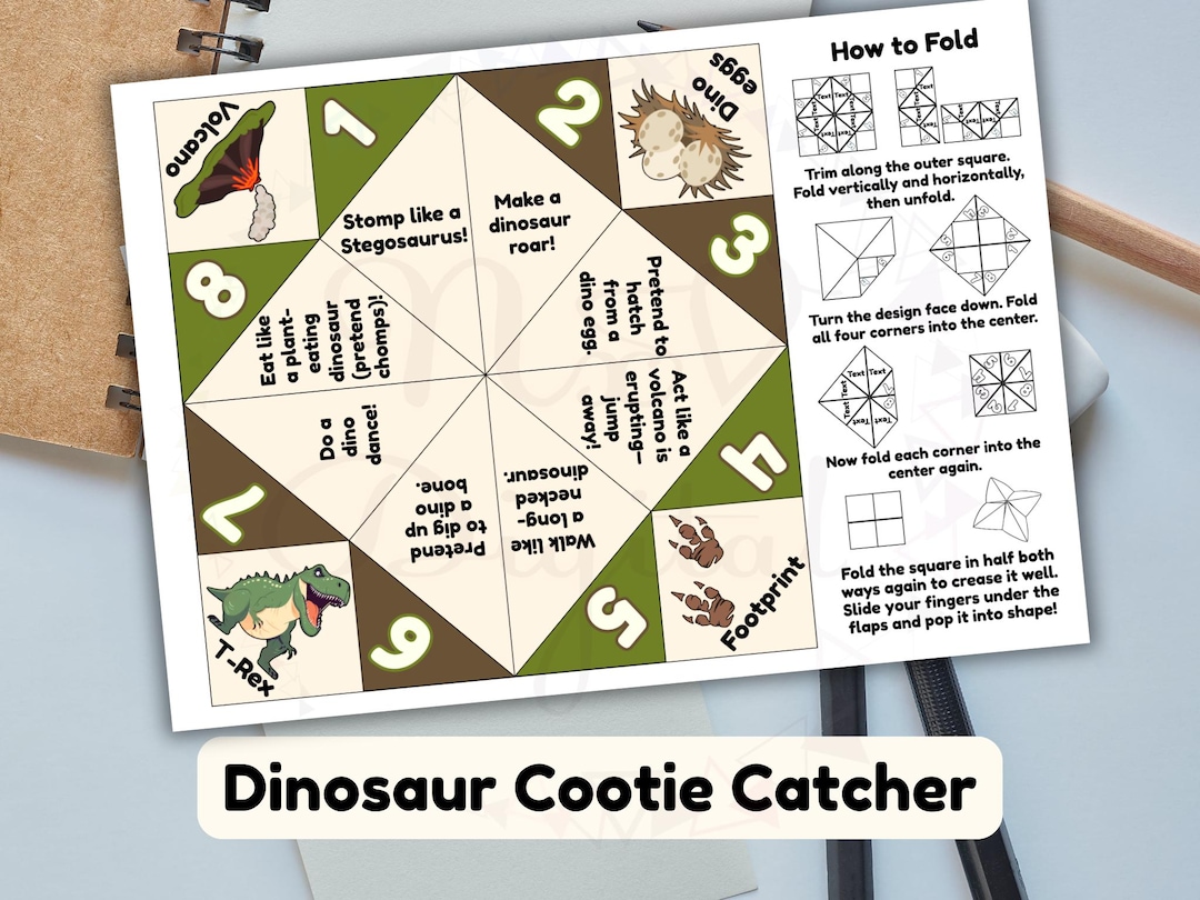 Dinosaur Cootie Catcher Printable: Roar-some Kids Party Game (PDF ...