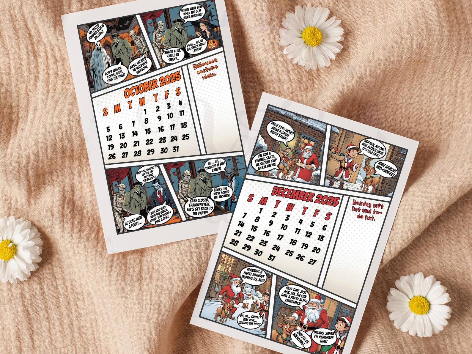 Comic Calendar 2025 Short Stories Png, Scrapbook Calendar Kit ...