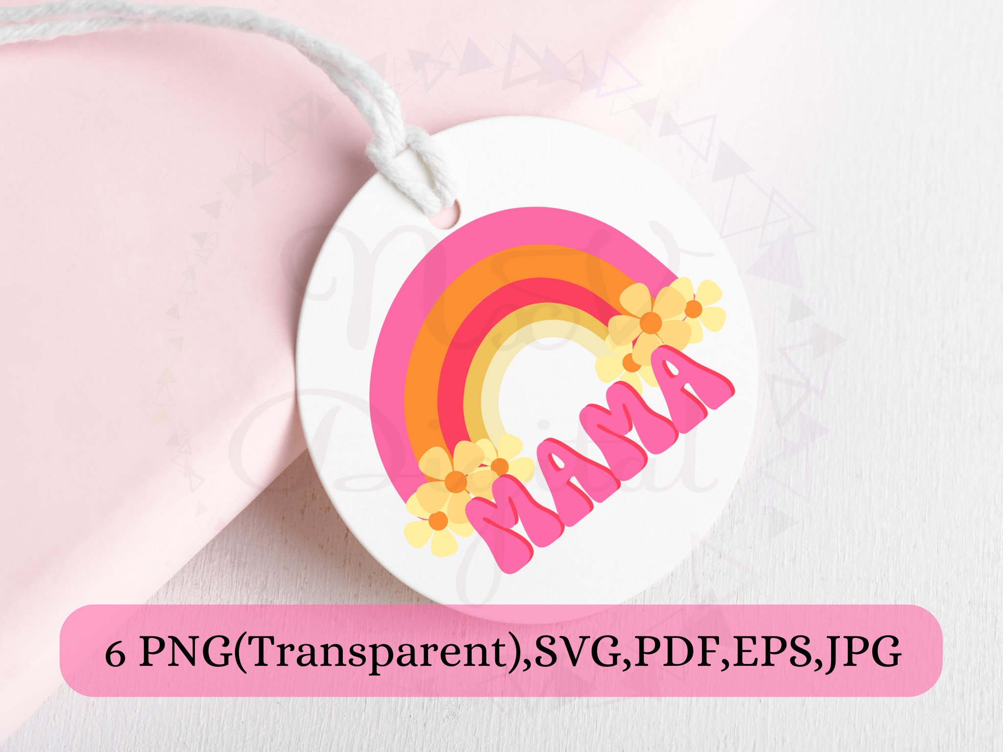 Set of 6 Groovy Mama Png, Groovy Mom Doodle Flower Gift Tag Png, Cute ...