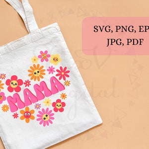 Groovy Mama Flowers Heart Tshrit Svg, Groovy Mama Doodle Flower Gift ...