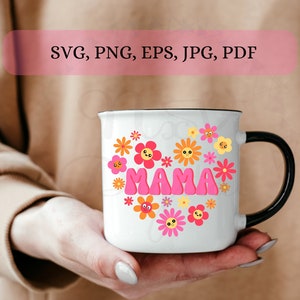 Groovy Mama Flowers Heart Tshrit Svg, Groovy Mama Doodle Flower Gift ...