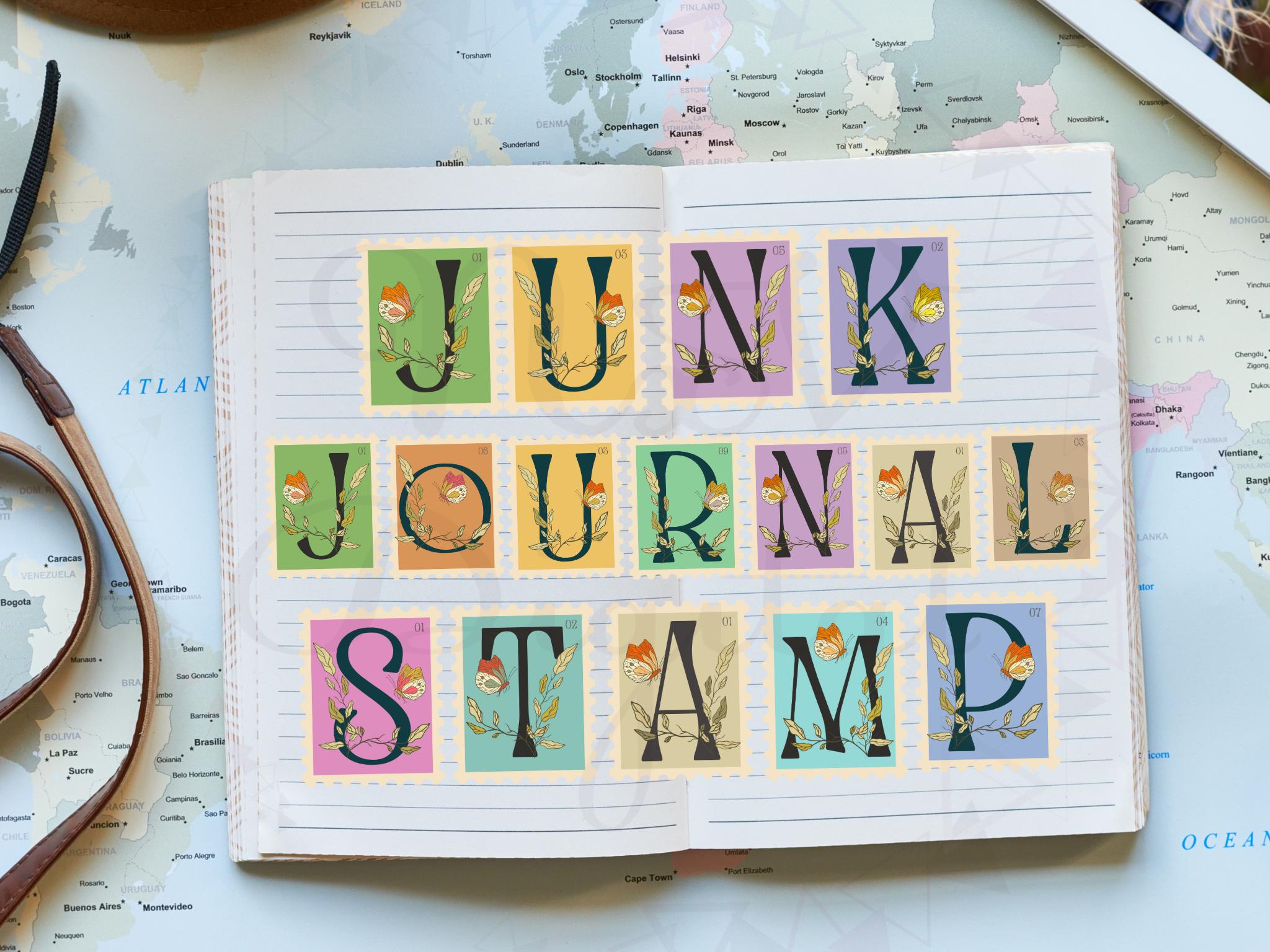 Set of 36 Junk Journal Postage Stamp Letter Png, Scrapbook Alphabet Kit ...