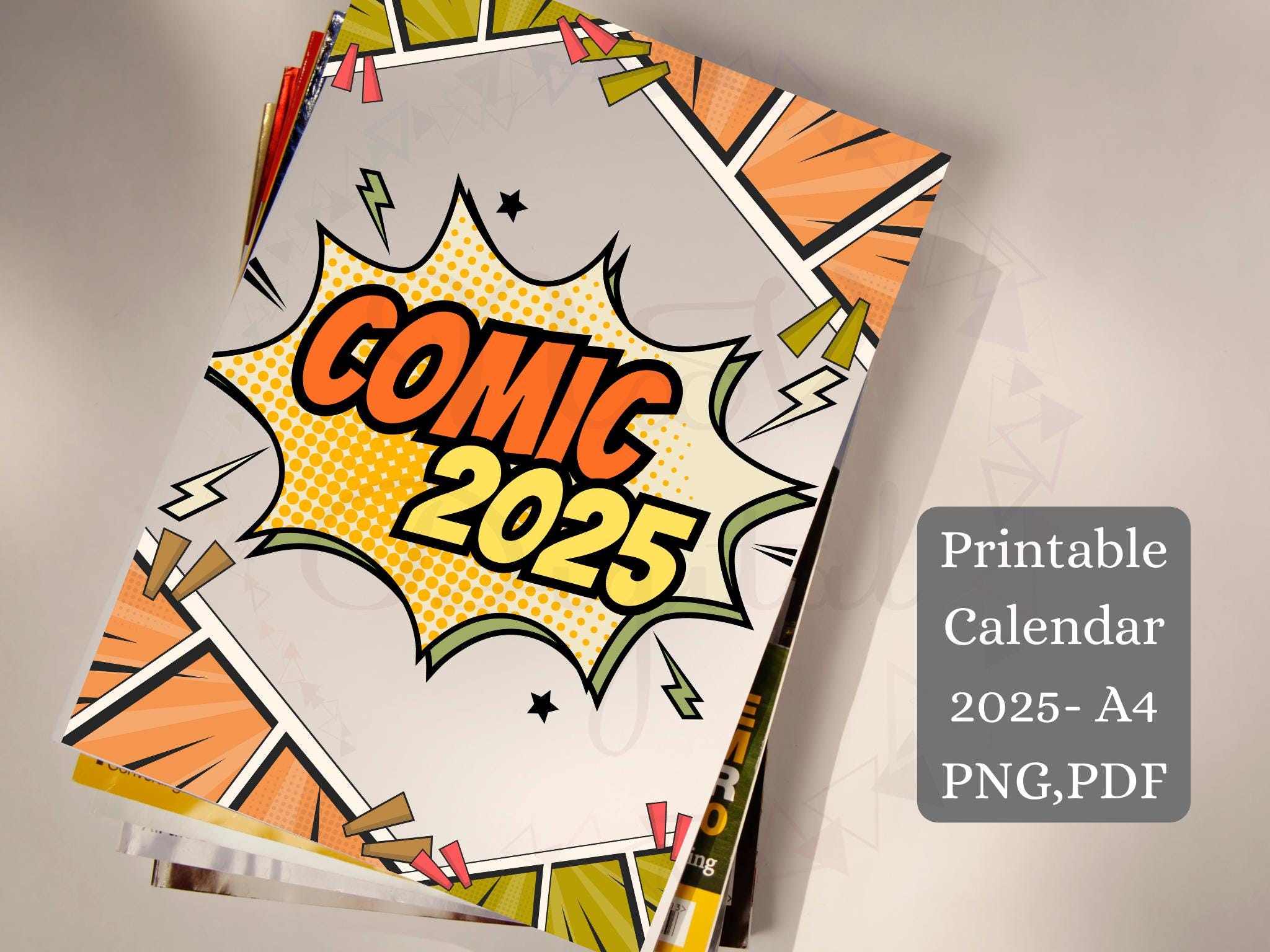 Comic Calendar 2025 Short Stories Png, Scrapbook Calendar Kit ...