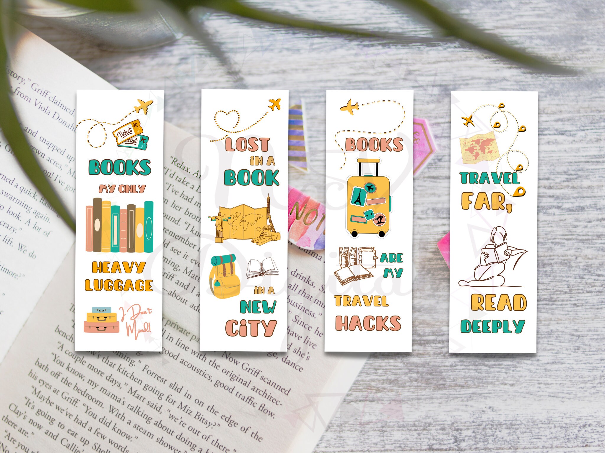 Printable Bookmark Traveler, Set of 4 Downloadable Bookmarks, Cute ...