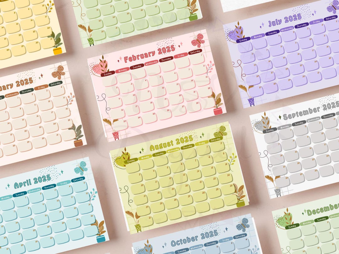 Boho Floral Monthly Planner Calendar 2025 Png, Printable Boho Chic ...