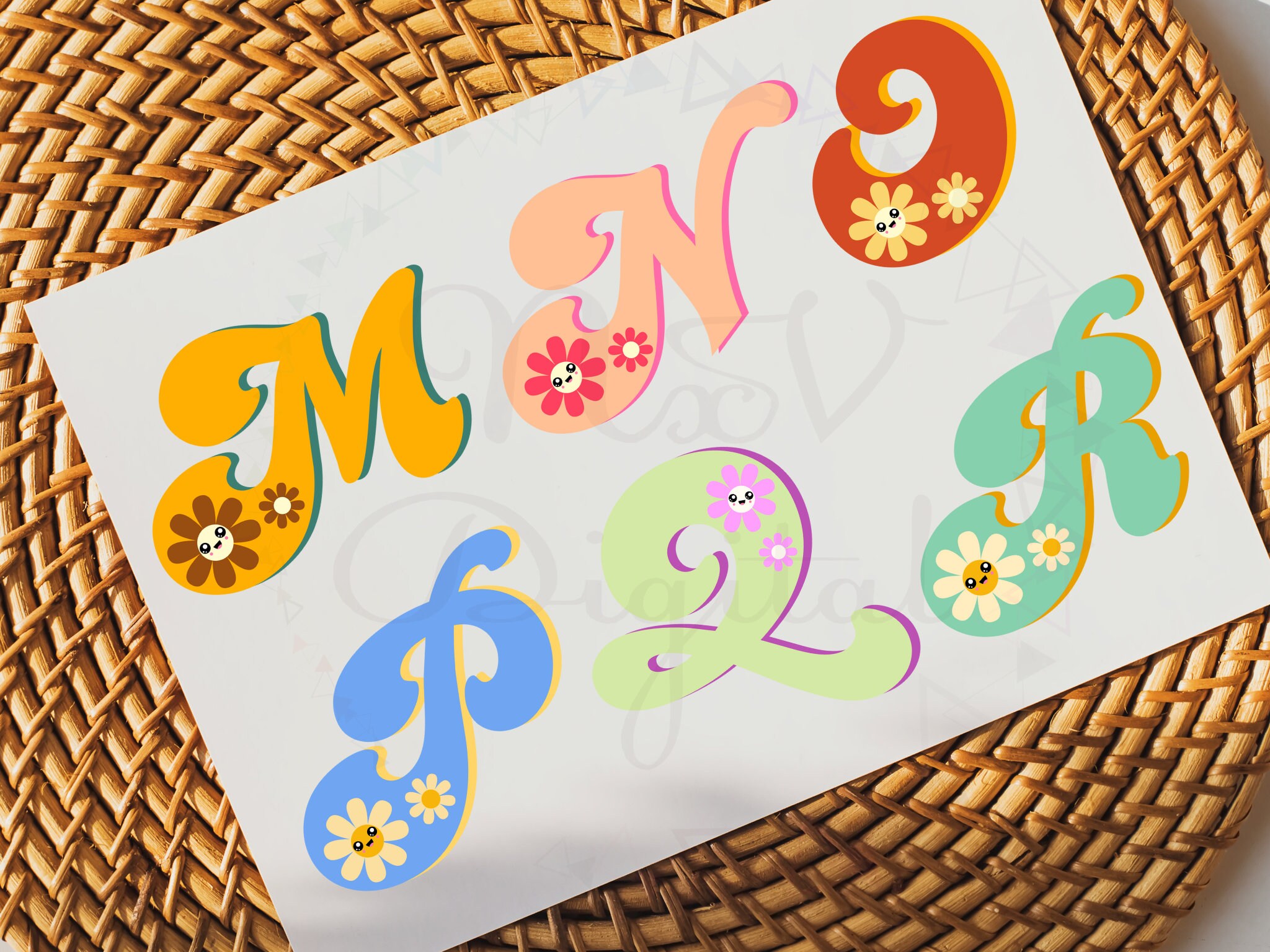 Set of 36 Groovy Letters and Numbers Png, Groovy Alphabet Doodle Flower ...