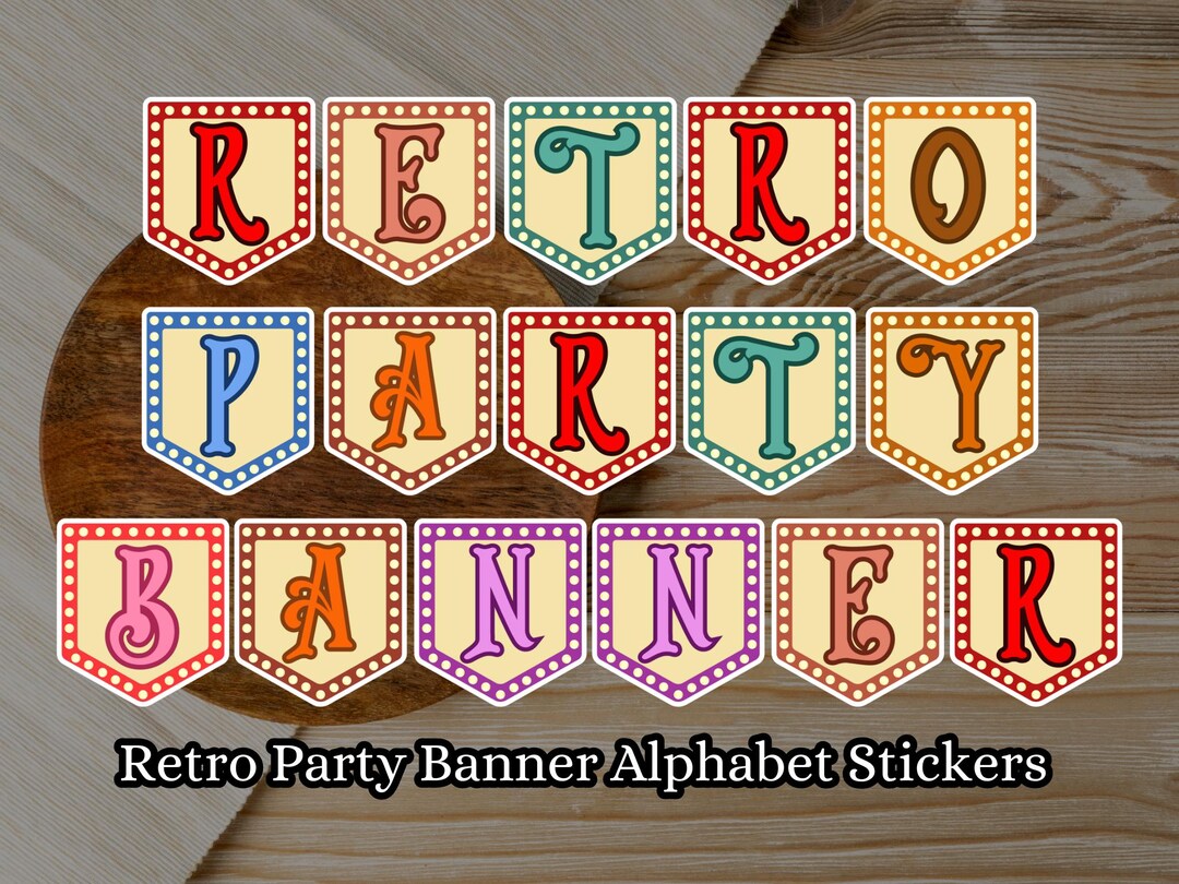 Retro Party Banner Alphabet Png, Set of 36 Retro Letter Png, Retro ...