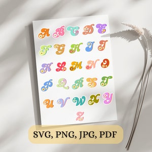Set of 36 Groovy Letters and Numbers Png, Groovy Alphabet Doodle Flower ...
