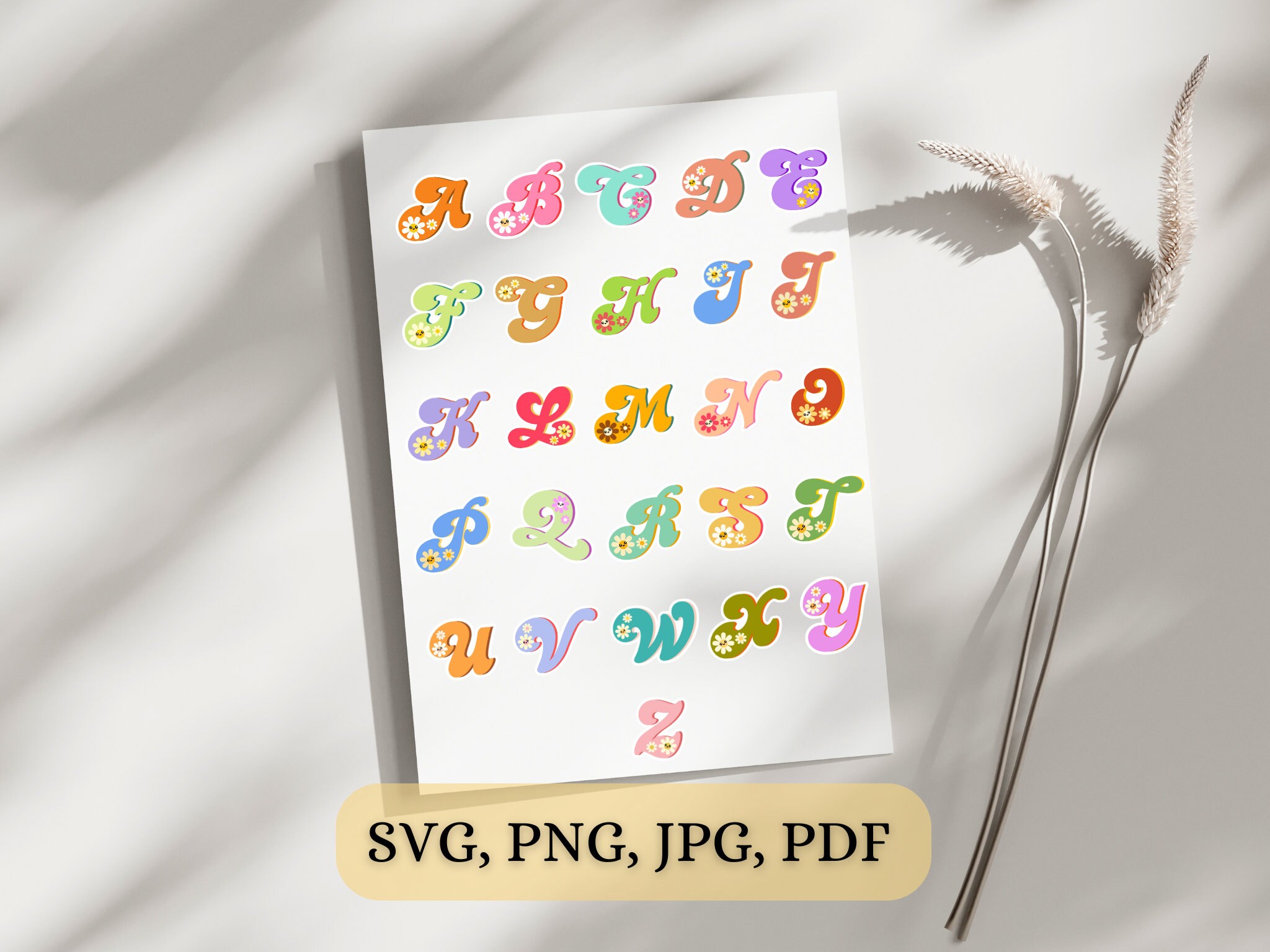 Set of 36 Groovy Letters and Numbers Png, Groovy Alphabet Doodle Flower ...