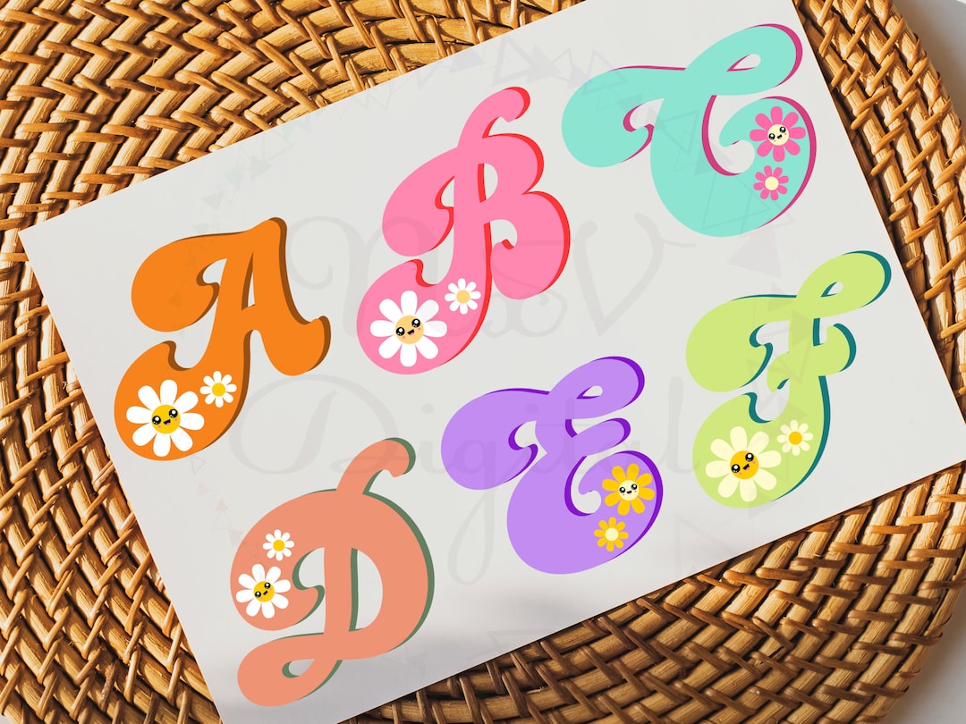 Set of 36 Groovy Letters and Numbers Png, Groovy Alphabet Doodle Flower ...