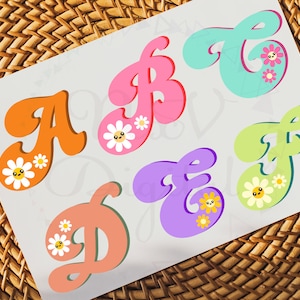Set of 36 Groovy Letters and Numbers Png, Groovy Alphabet Doodle Flower ...