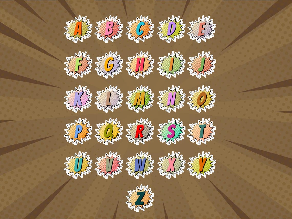 Set of 36 Retro Comic Book Letter Png, Comics Magazine Alphabet Kit Png ...