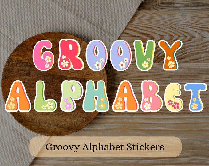 Set of 26 Groovy Letter Png, Groovy Alphabet Doodle Flower Gift Tag Png ...