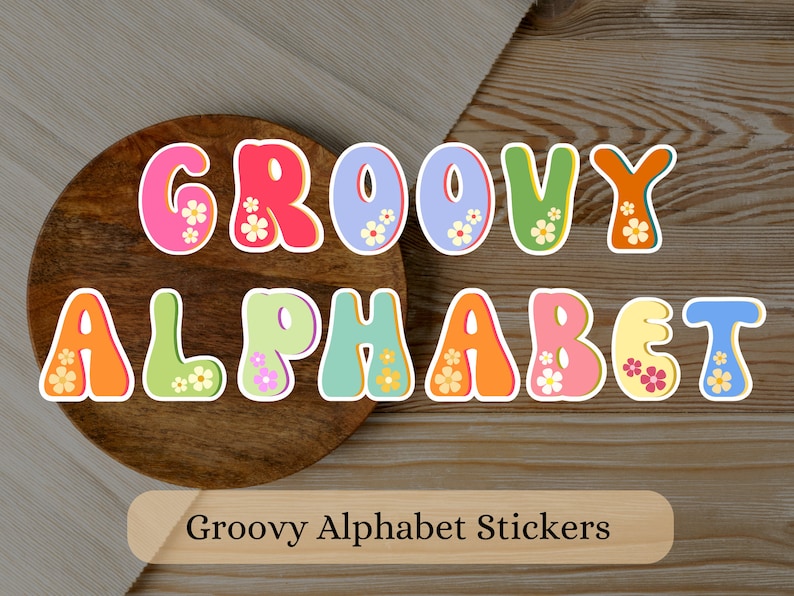 Groovy Retro Alphabet Sticker Bundle: Floral Doodle Letters (PNG, SVG ...