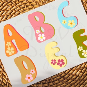 Set of 26 Groovy Letter Png, Groovy Alphabet Doodle Flower Gift Tag Png ...