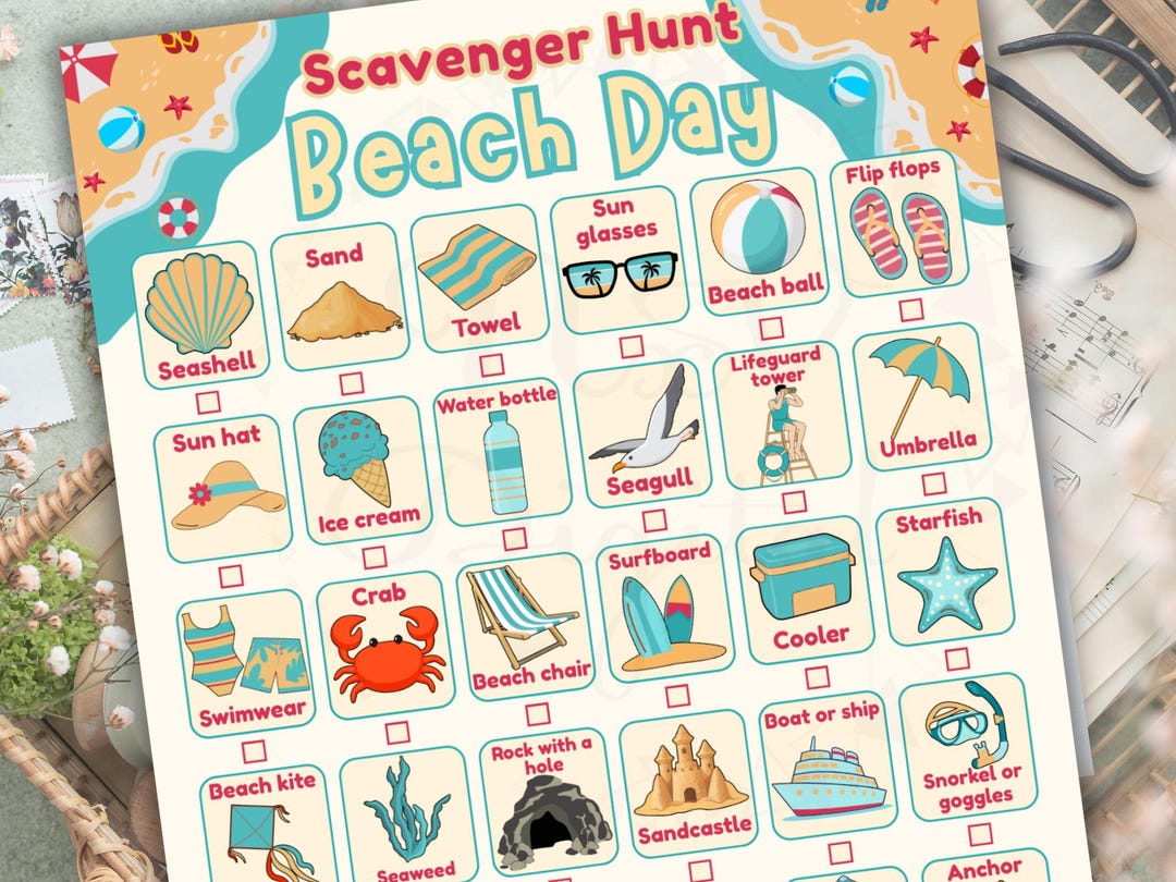 Beach Day Scavenger Hunt – Fun Summer Activity for Kids to Spot ...