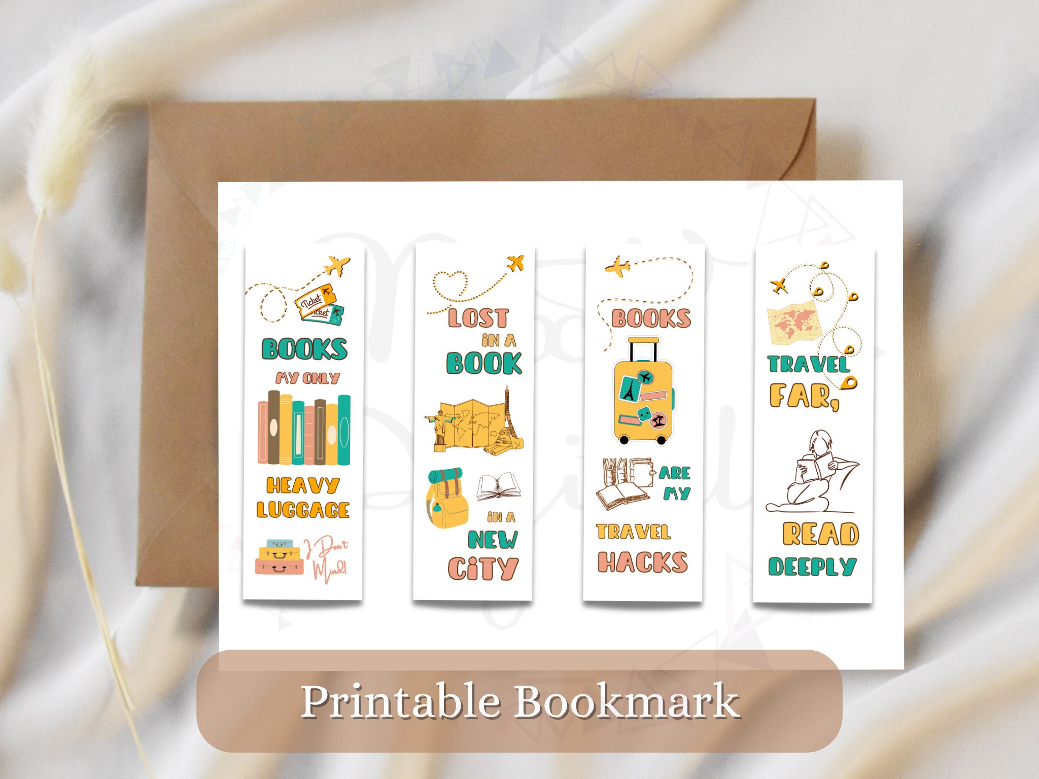 Printable Bookmark Traveler, Set of 4 Downloadable Bookmarks, Cute ...