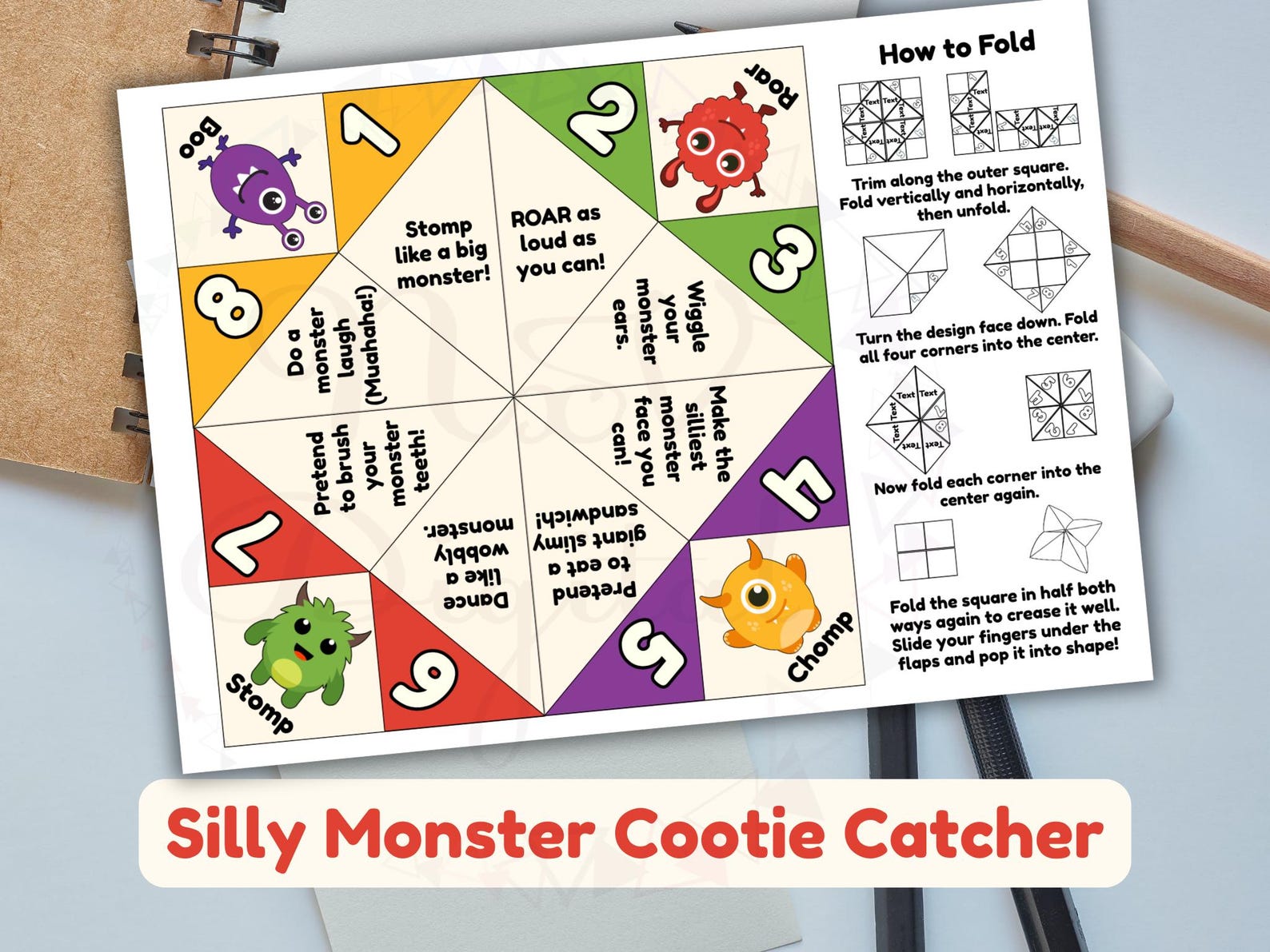 Monster Cootie Catcher Printable: Silly Halloween Game (PDF Download A4 ...
