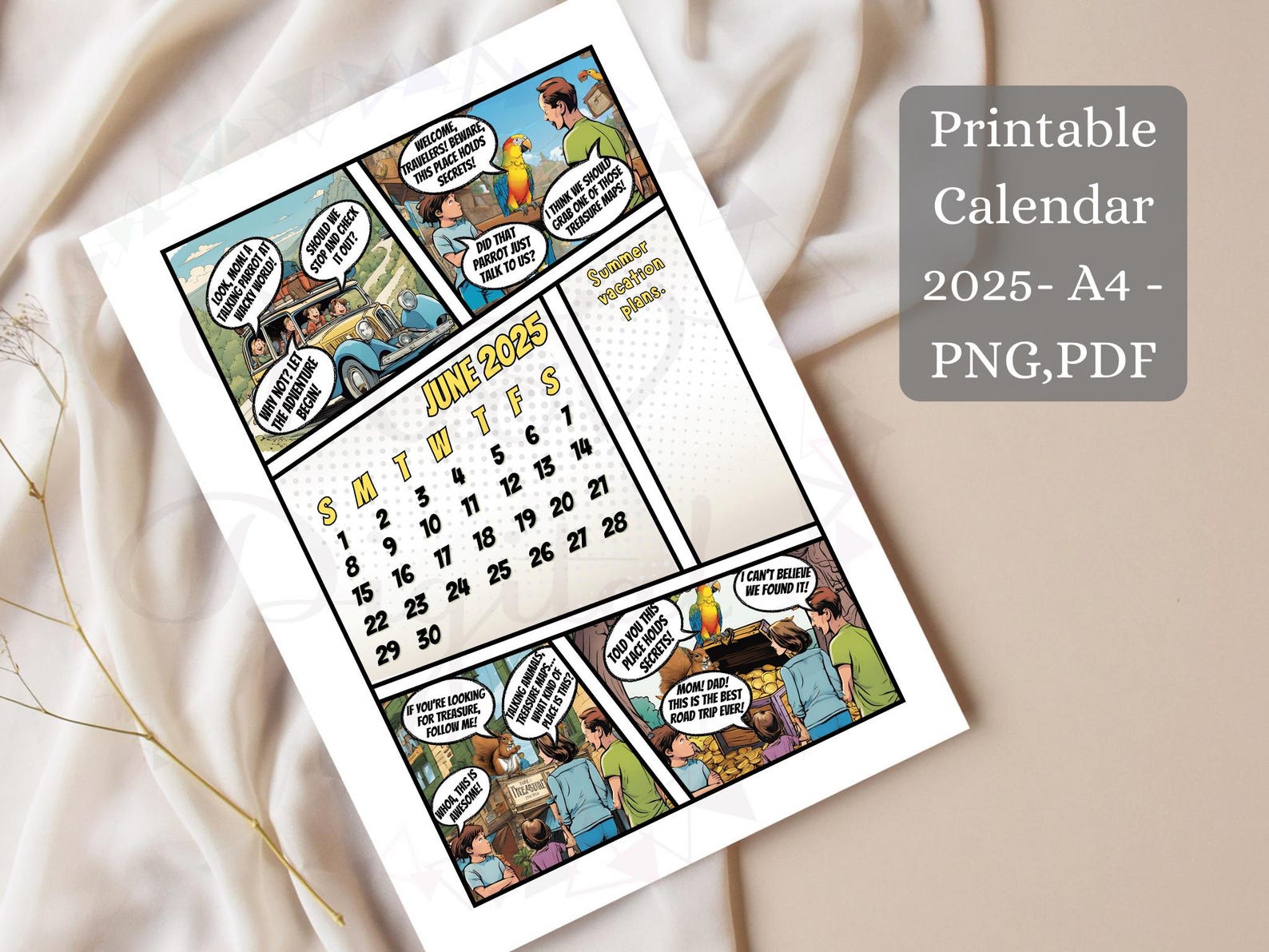 Comic Calendar 2025 Short Stories Png, Scrapbook Calendar Kit ...