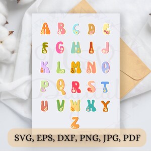 Set of 26 Groovy Letter Png, Groovy Alphabet Doodle Flower Gift Tag Png ...