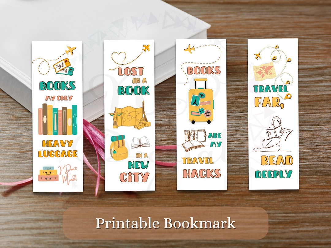 Printable Bookmark Traveler, Set of 4 Downloadable Bookmarks, Cute ...