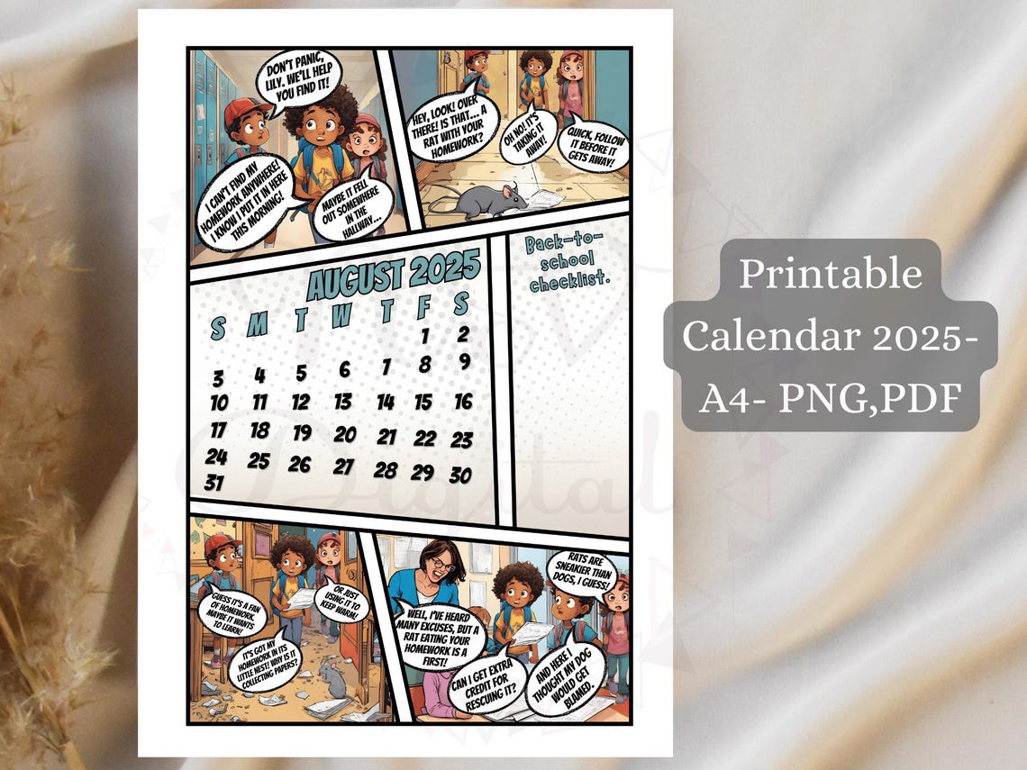 Comic Calendar 2025 Short Stories Png, Scrapbook Calendar Kit ...