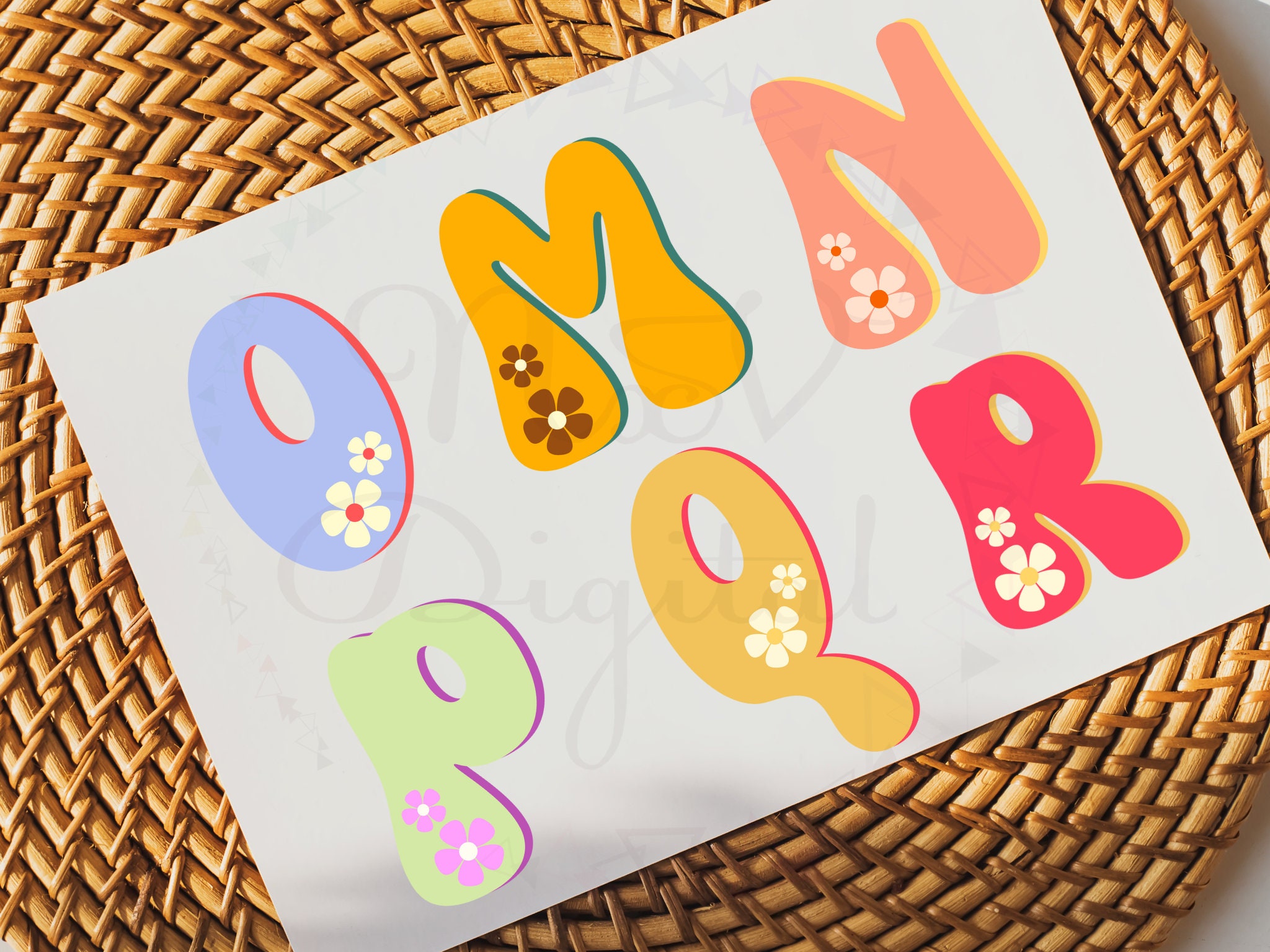 Set of 26 Groovy Letter Png, Groovy Alphabet Doodle Flower Gift Tag Png ...