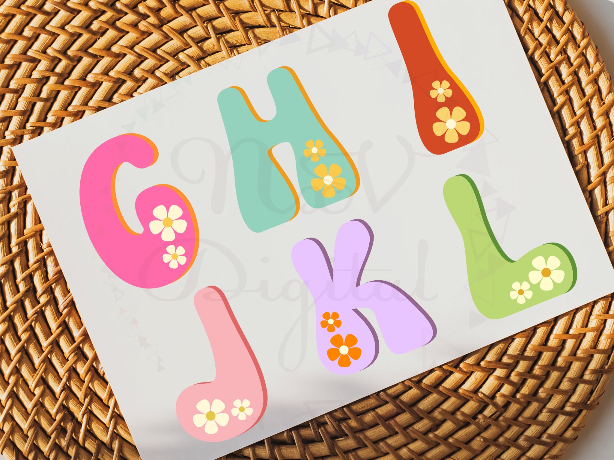 Set of 26 Groovy Letter Png, Groovy Alphabet Doodle Flower Gift Tag Png ...
