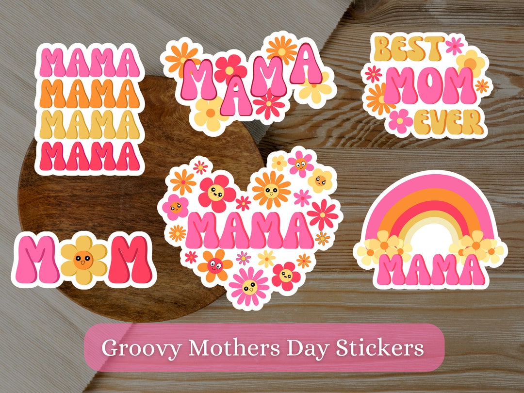 Set of 6 Groovy Mama Png, Groovy Mom Doodle Flower Gift Tag Png, Cute ...