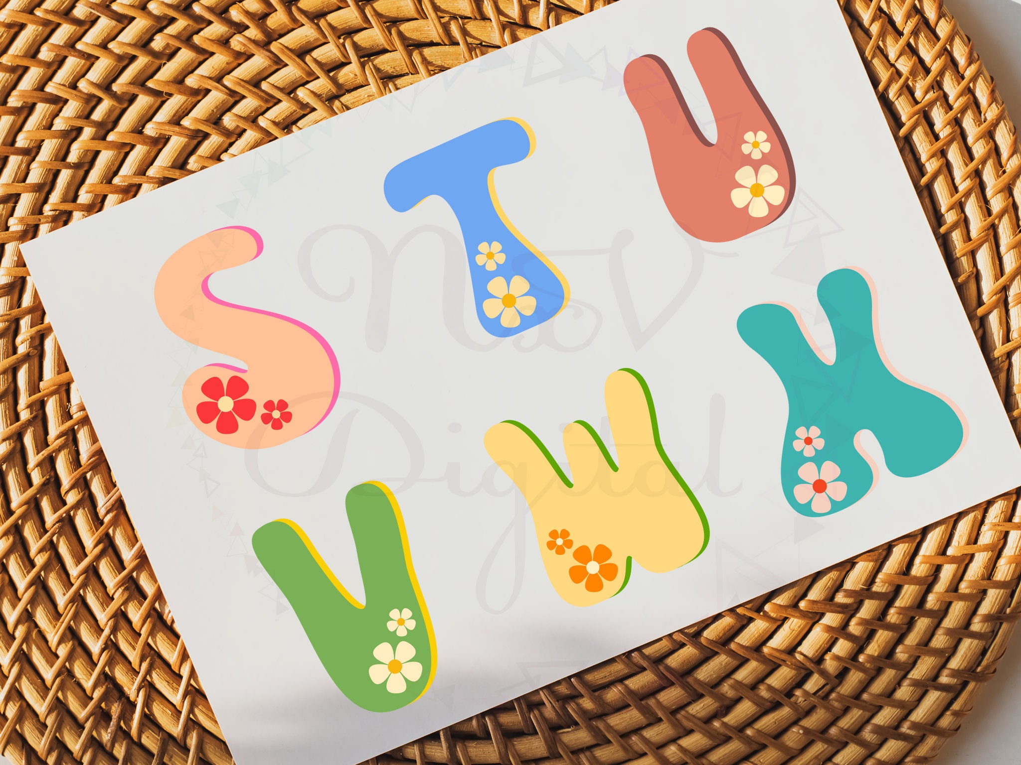 Set of 26 Groovy Letter Png, Groovy Alphabet Doodle Flower Gift Tag Png ...
