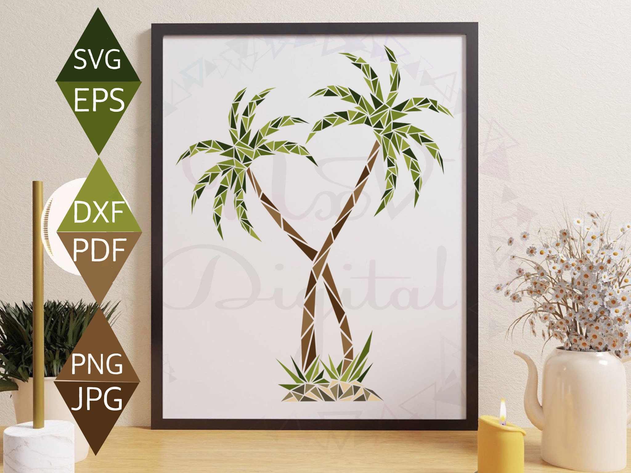 Couple Palm Tree Svg, Beach Palm Tree Svg, Tropical Palm Svg, Green ...