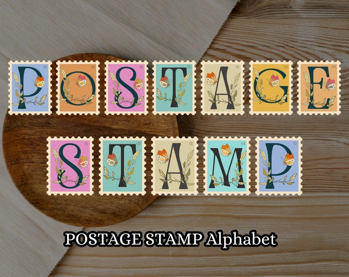 Set of 36 Junk Journal Postage Stamp Letter Png, Scrapbook Alphabet Kit ...