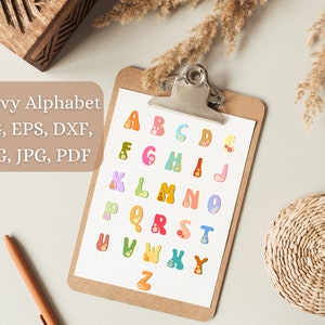 Set of 26 Groovy Letter Png, Groovy Alphabet Doodle Flower Gift Tag Png ...