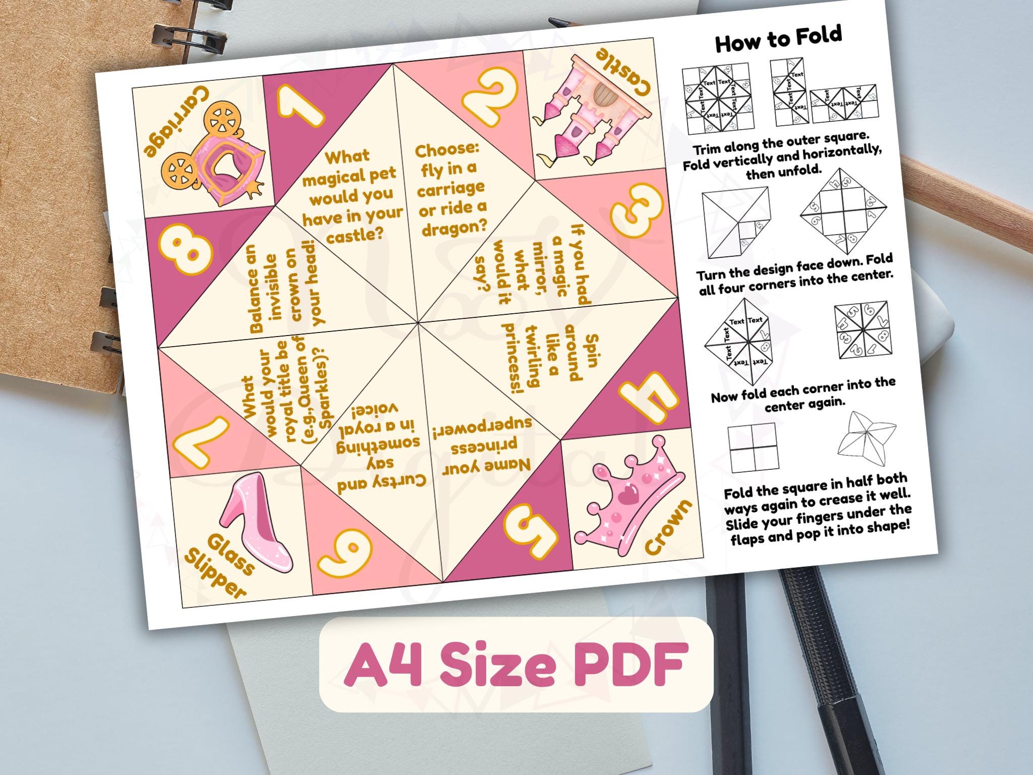 Princess Party Cootie Catcher Printable | Royal Fortune Teller Game for ...