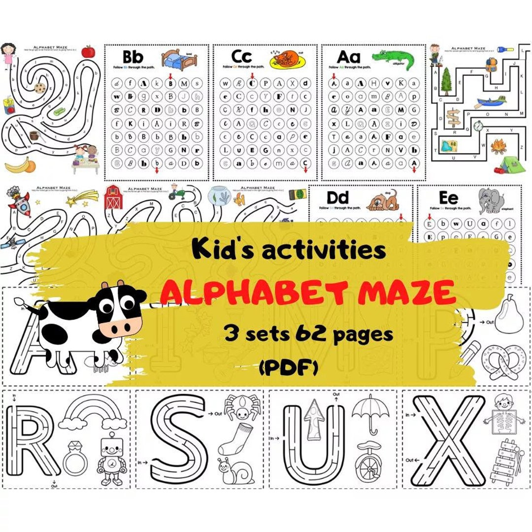 Alphabet Maze Kids Activities Worksheet Preschool Kindergarten - Etsy