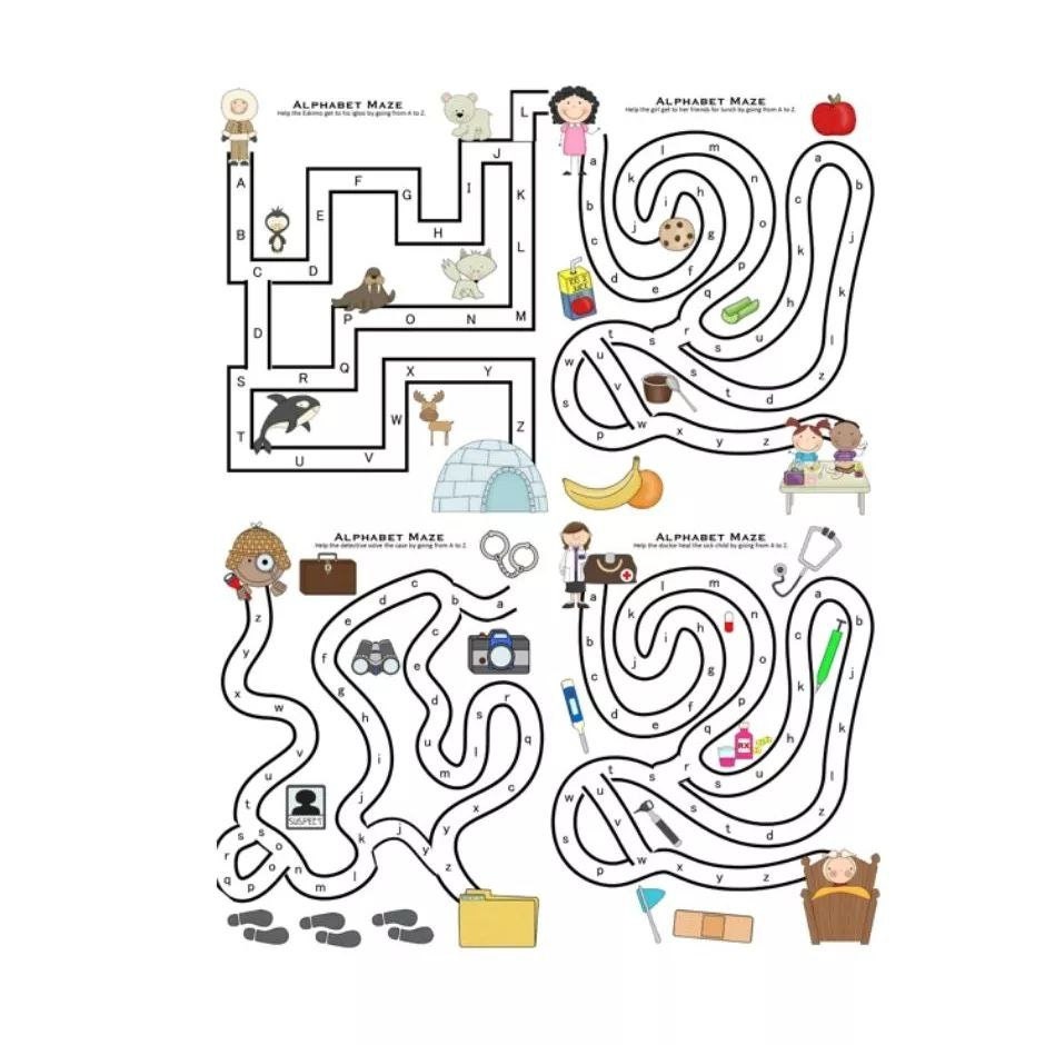 Alphabet Maze Kids Activities Worksheet Preschool Kindergarten - Etsy