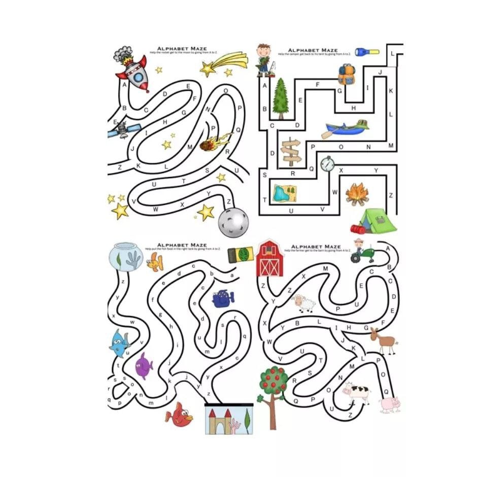 Alphabet Maze Kids Activities Worksheet Preschool Kindergarten - Etsy