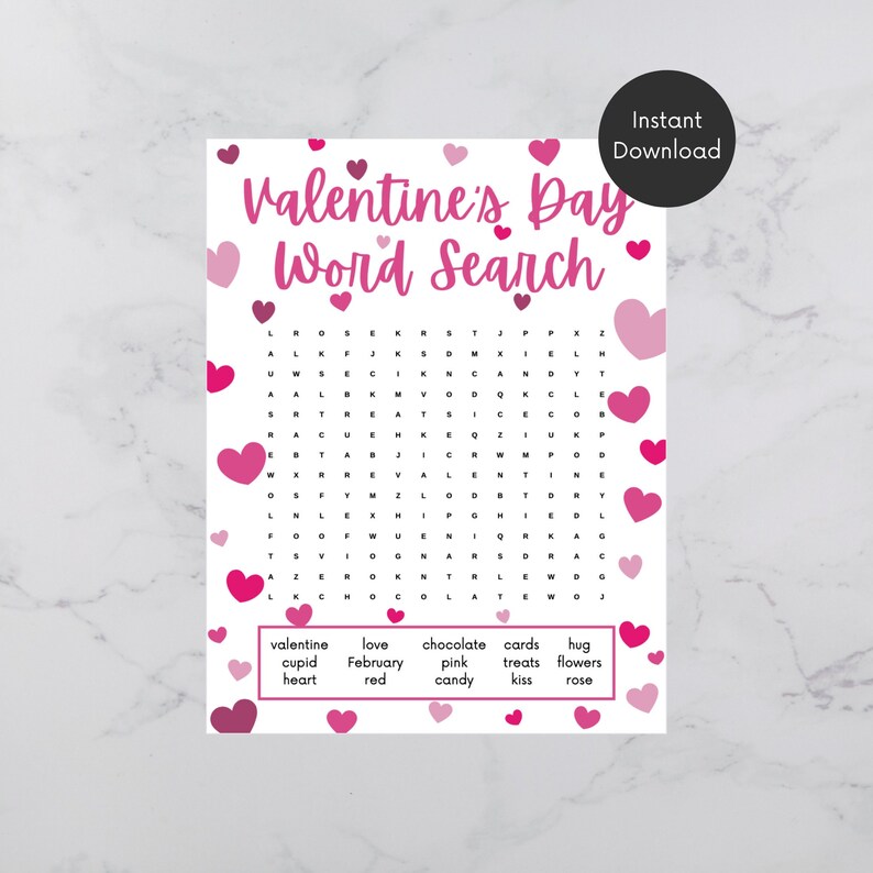 Valentine's Day Word Search Printable - Etsy
