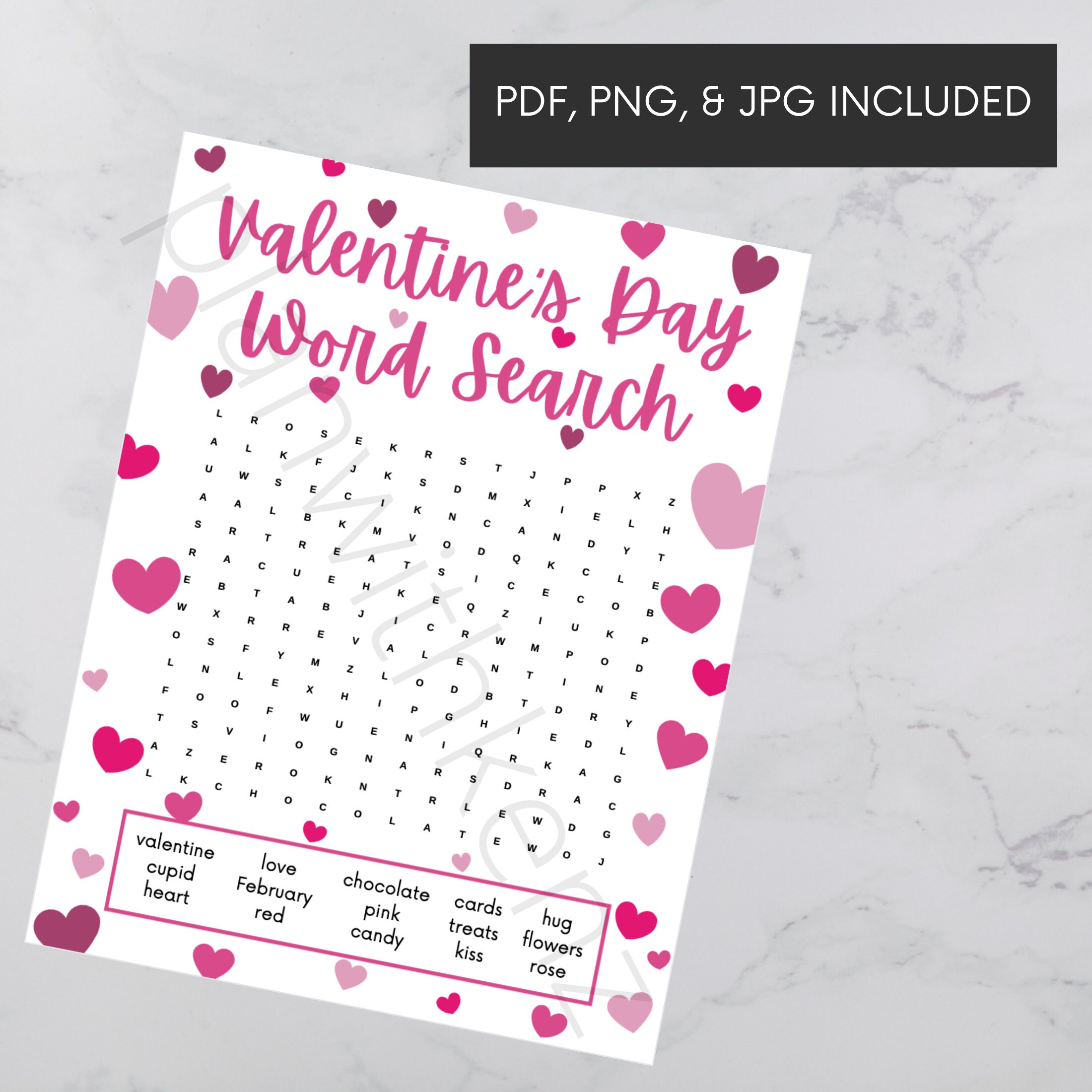 Valentine's Day Word Search Printable - Etsy