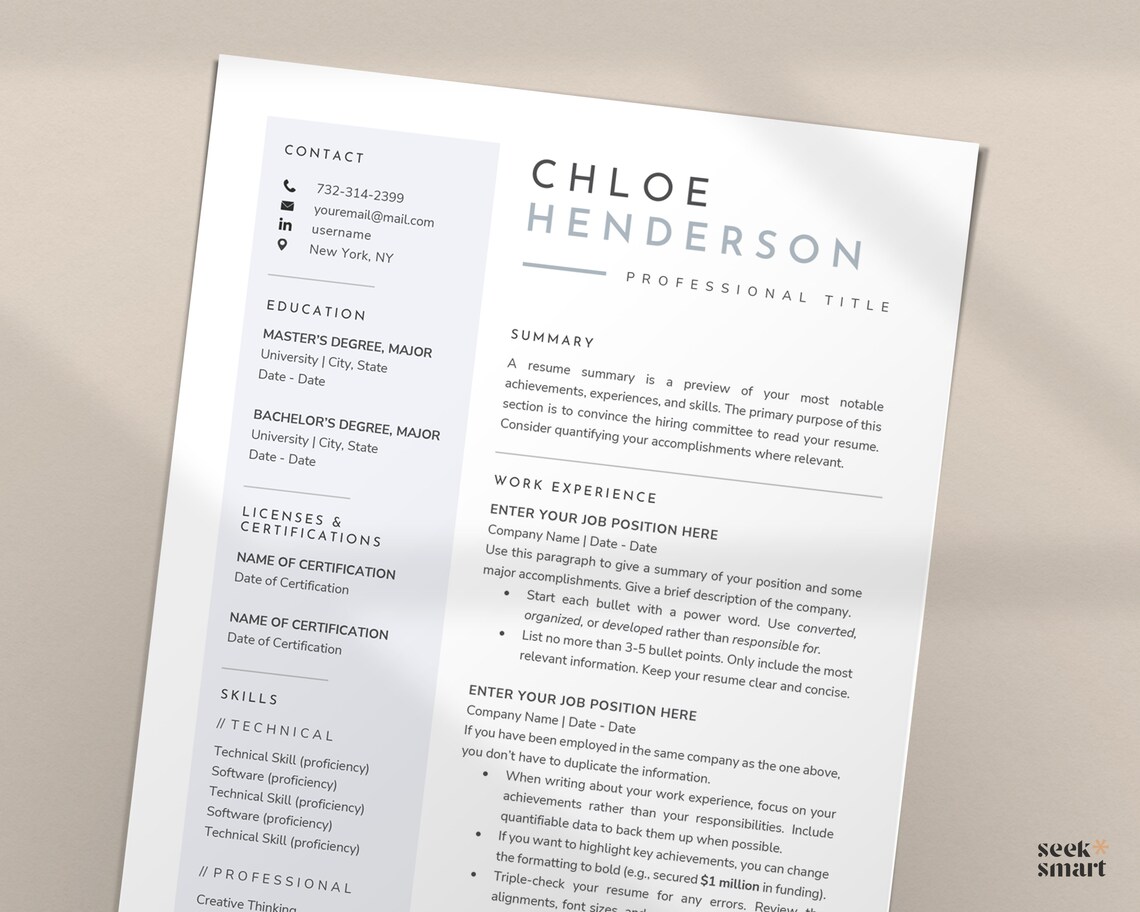 Resume Template, CV Template Word, Apple Pages Resume Template Word ...