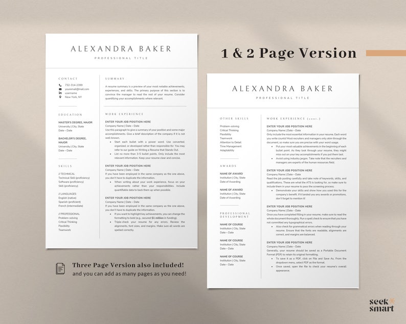 Resume Template, Professional Resume Template Google Docs, Word, Apple ...