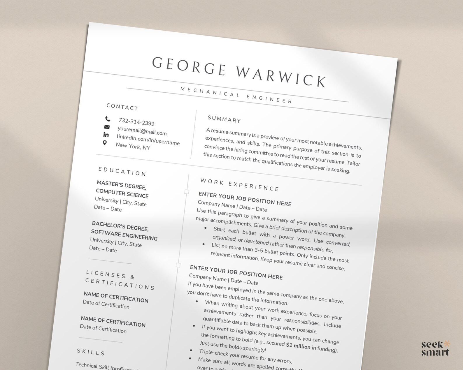 Engineer Resume Template Word, Google Docs, Apple Pages Mac | Software ...